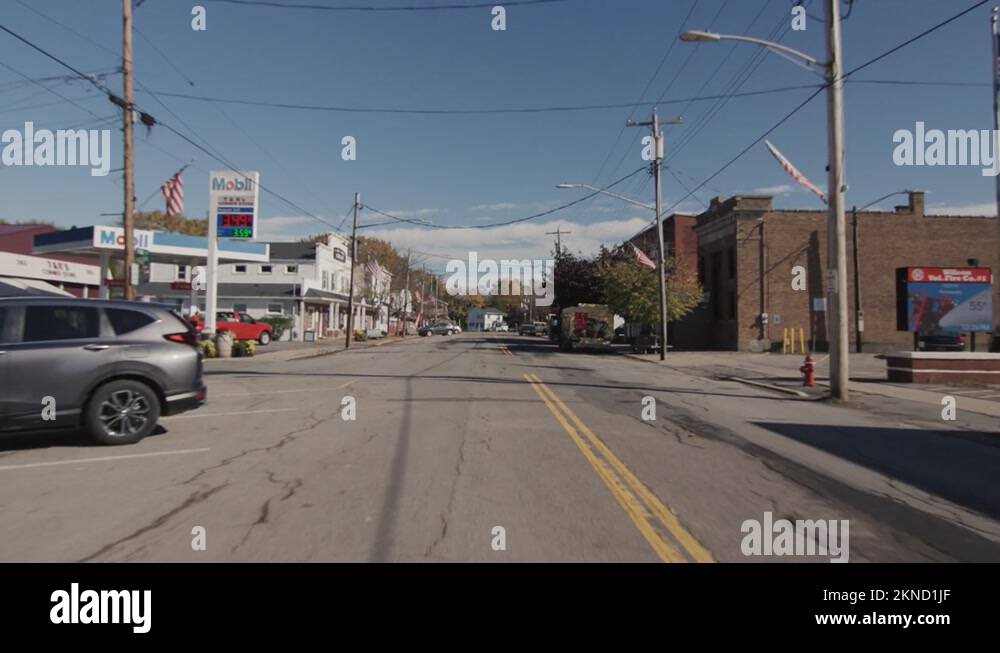 Wilson, NY, USA, October 2021: A typical street in a small American ...