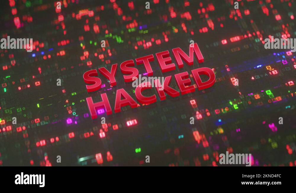 System hacked warning and damaged digital code seamless loop 3D render ...