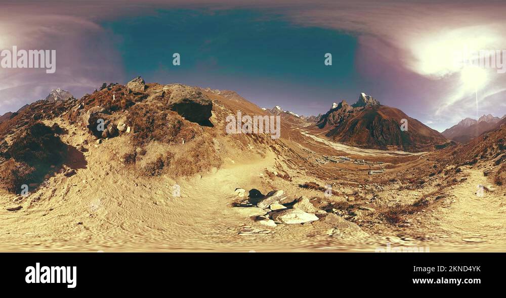 4K VR of Dingboche and Pheriche village in Nepal, basic point of ...