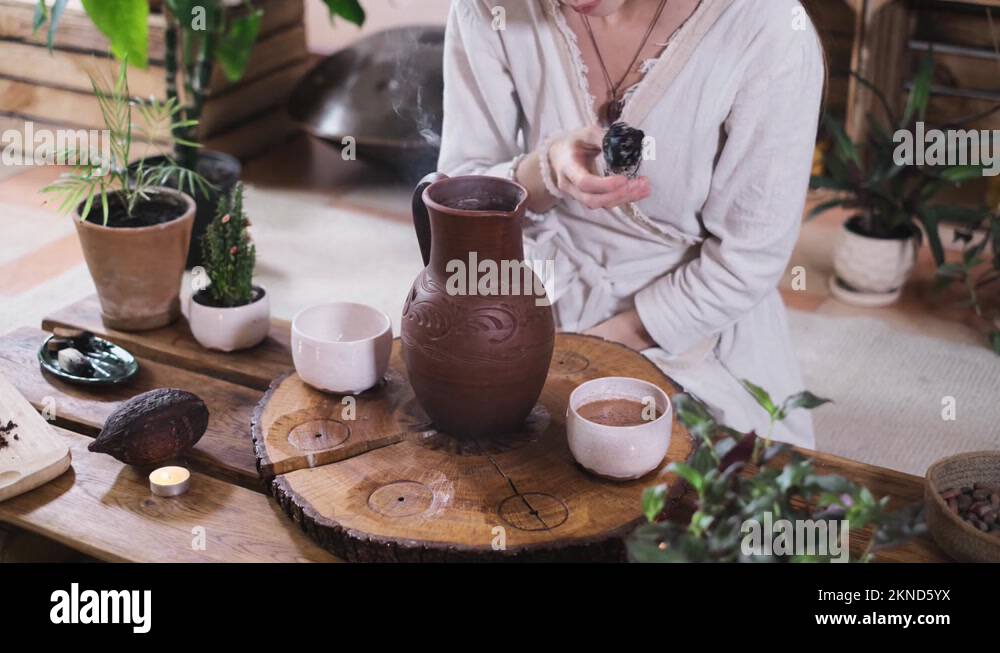 Cacao ceremony, heart opening ritual in atmospheric place Stock Video ...