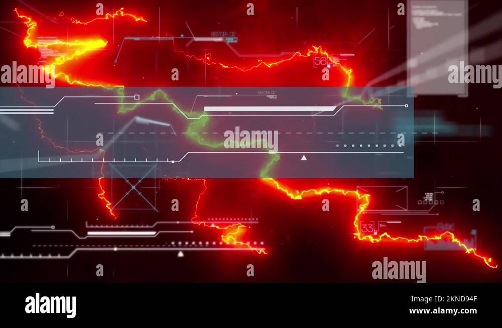 Animation of scanner interface and processing data, with red electric ...