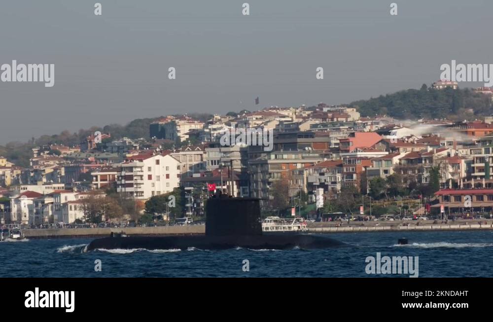 Turkish military submarine is passing The Istanbul Bosphorus Stock ...