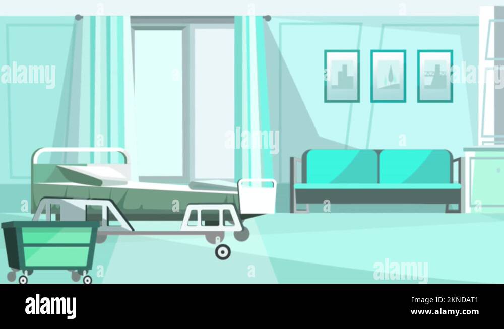 2d animation of Hospital room. Medical room, bed, table. Explainer type ...