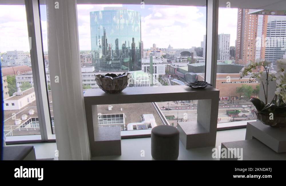 Rotterdam The Netherlands luxury skyline apartment interior with ...