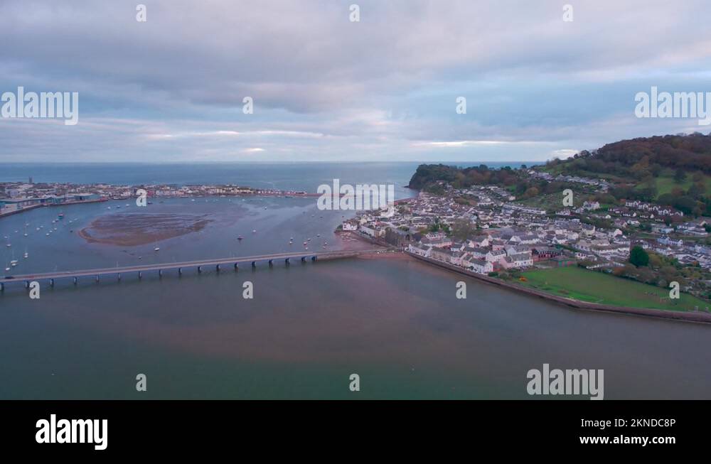View over River Teign, Shaldon and Teignmouth from a drone, Devon ...