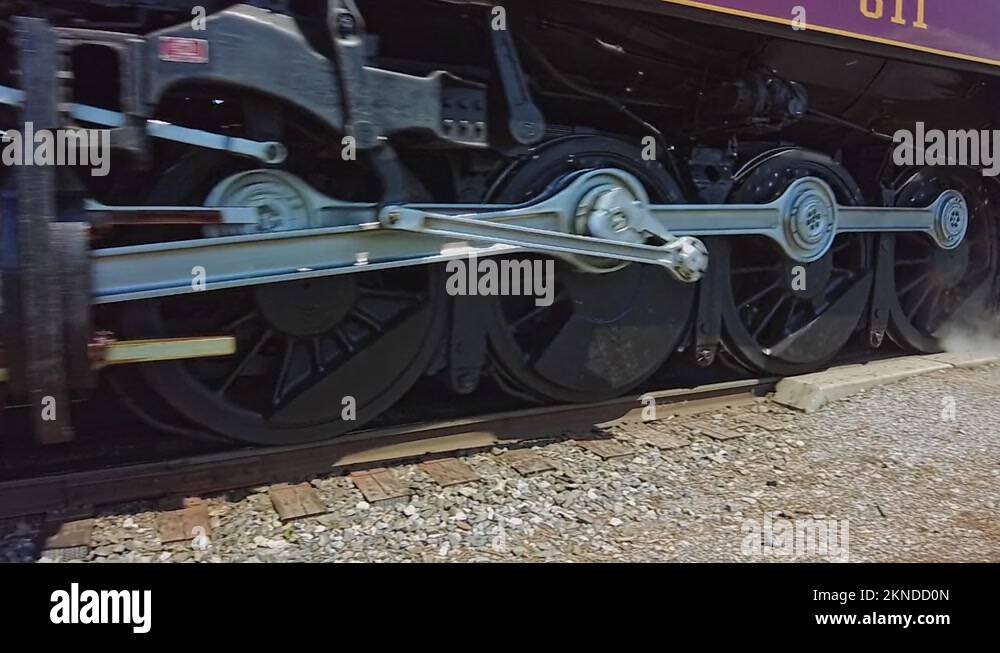Close Up View of a Antique Restored Steam Engine's Running Gear From a ...