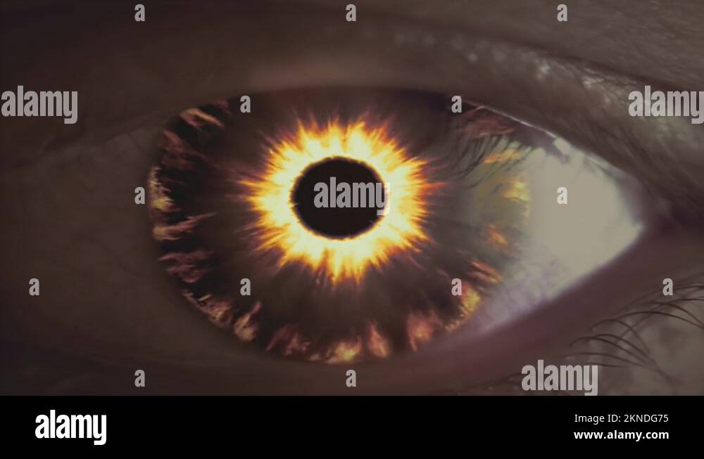 Evil eye with a burning iris. Fantasy or horror cinematic footage ...