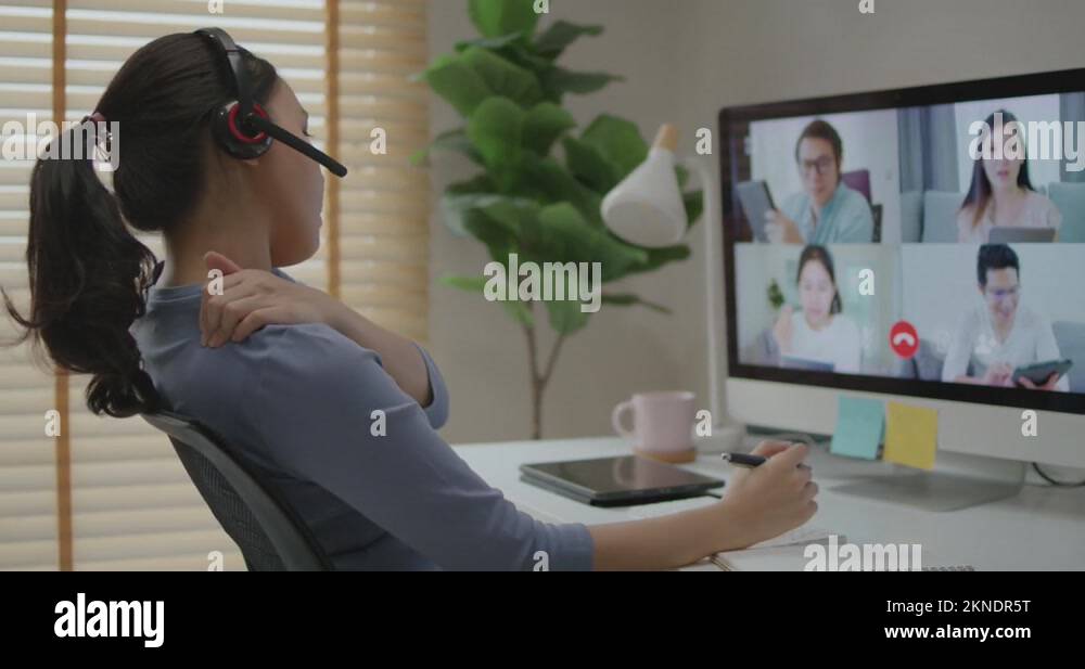 Work home fatigue stiff neck pain virtual video call meeting problem ...