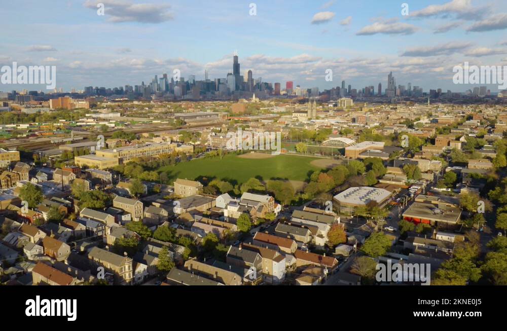 Beautiful Aerial Establishing Shot Above Pilsen, Chicago's Mexican ...