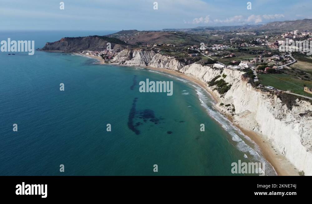 Diagonal Pan of a White Cliff Coast in the Meditteranean Sea Stock ...