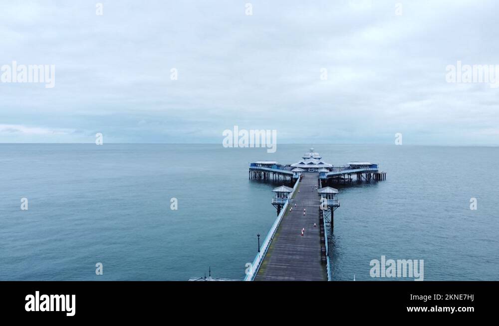 Llandudno pier historic Victorian wooden seaside landmark aerial view ...
