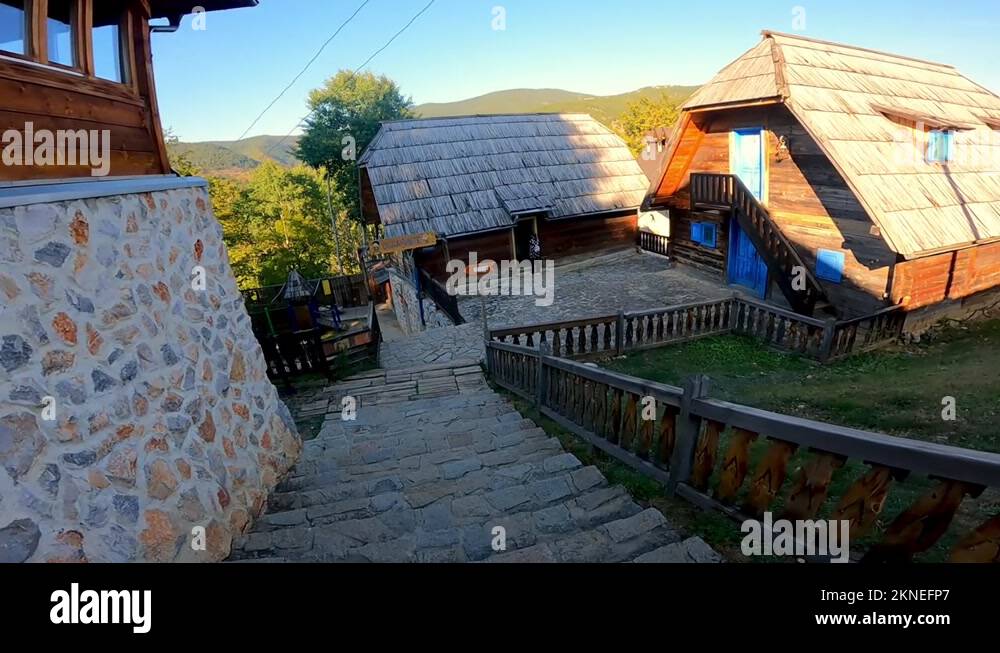 A look to the streets of Mecavnik or Drvengrad town in Mokra Gora Stock ...