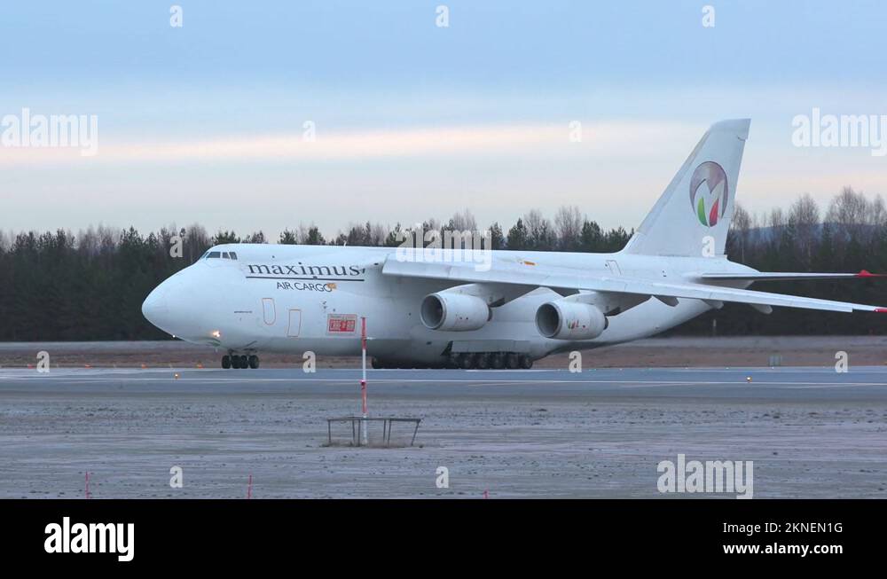 cargo airplane antonov an-124 maximus air cargo line up runway oslo ...