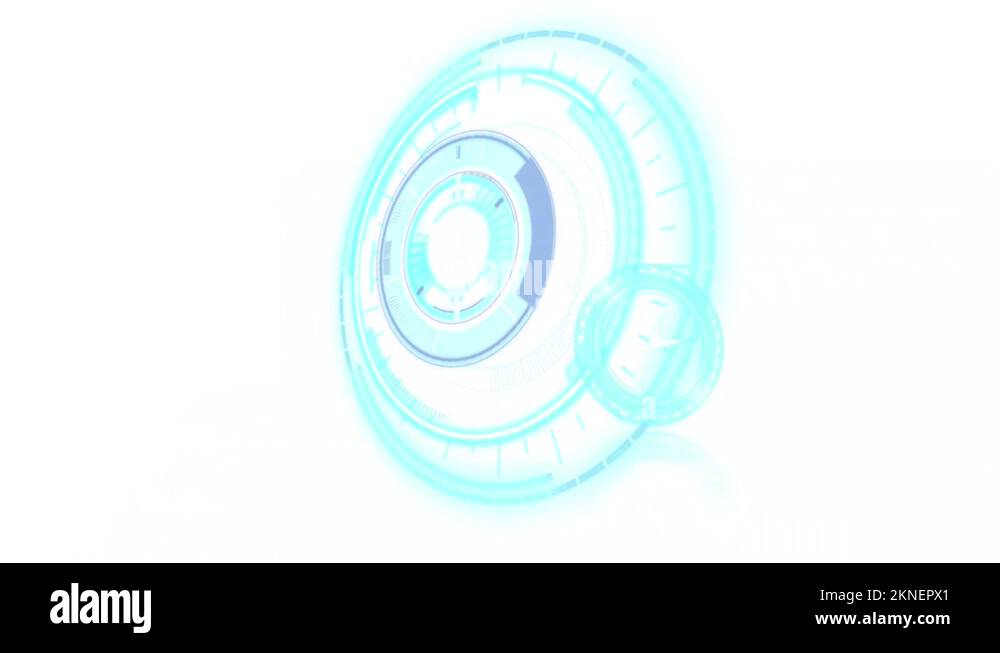 Animation of clock moving fast and scope scanning on white background ...