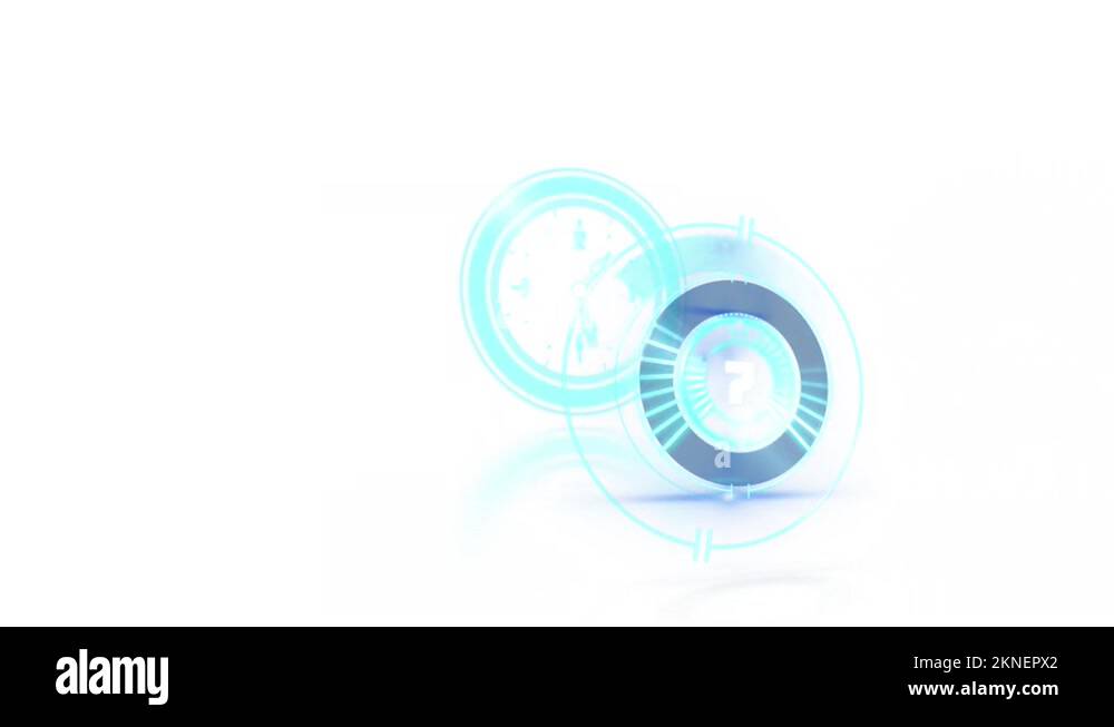 Animation of clock moving fast and scope scanning on white background Stock Video Footage - Alamy