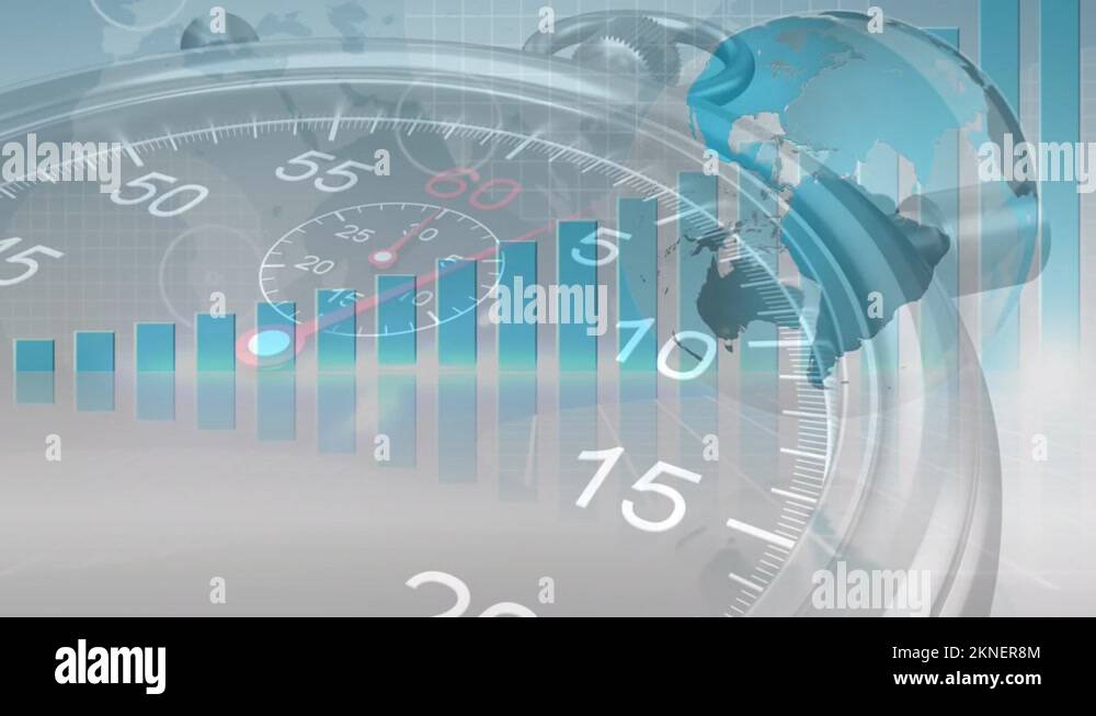 Animation of statistics, stop watch and world map Stock Video Footage ...