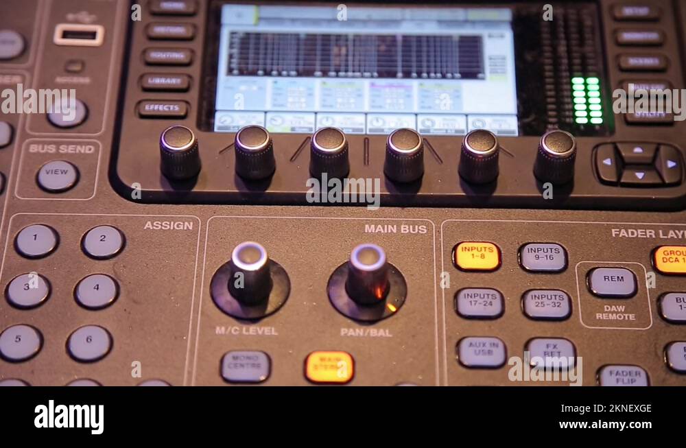 Music box. Mixing console Big Audio. Part of the audio mixer with ...