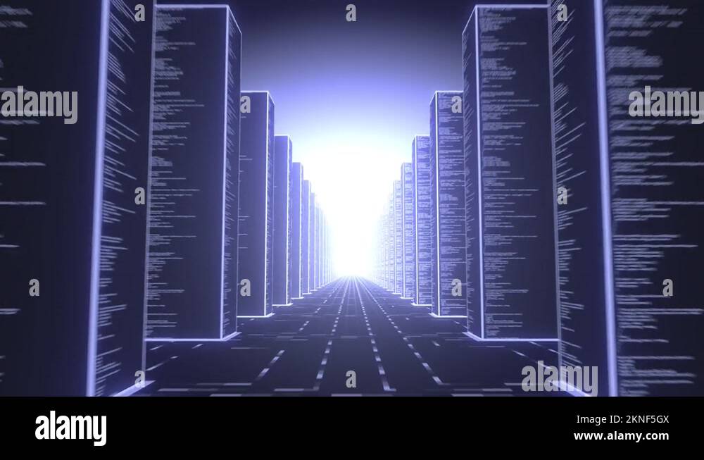 Hi-tech city street, smart system engineering concept. Looping 3D ...