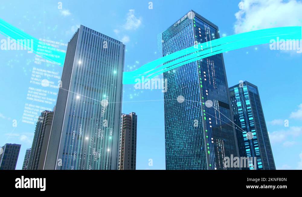 The light beam drifted over the technology city， smart city Internet ...