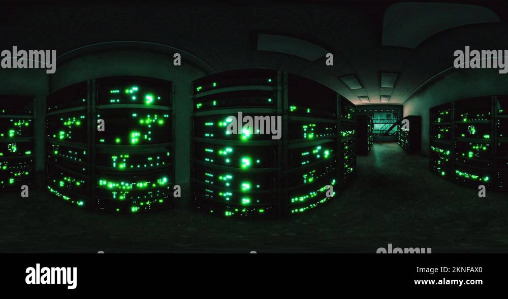 VR360 network server room with computers for digital tv ip ...