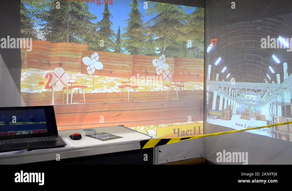 Type of laser shooting range. Concept game, entertainment pneumatic ...