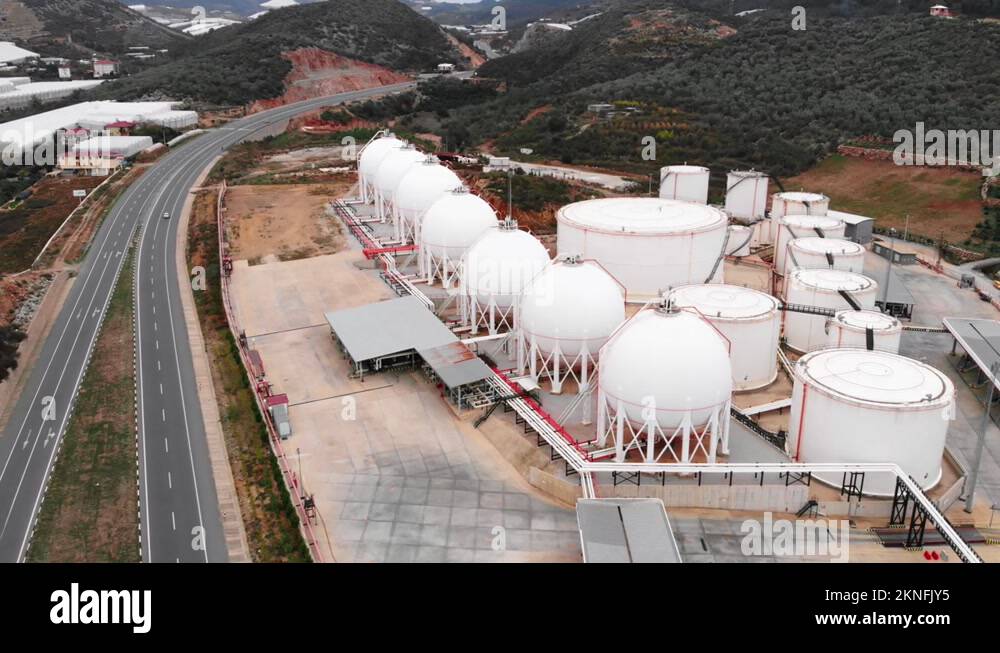 Petrochemical oil refinery in industrial engineering. Propane tanks ...