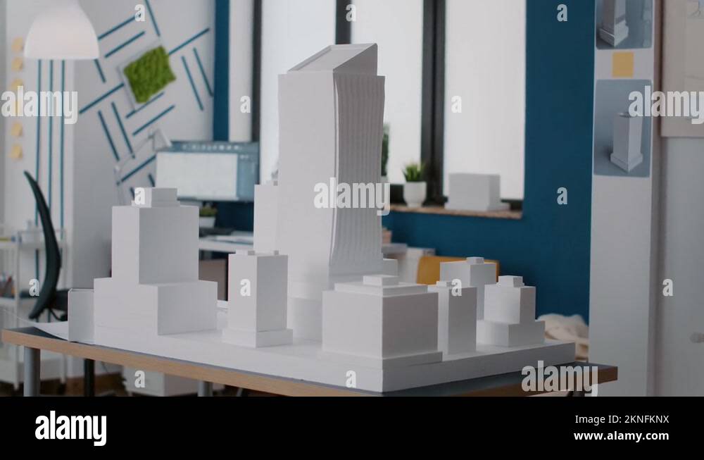 Nobody in architectural office with maquette to design building model ...