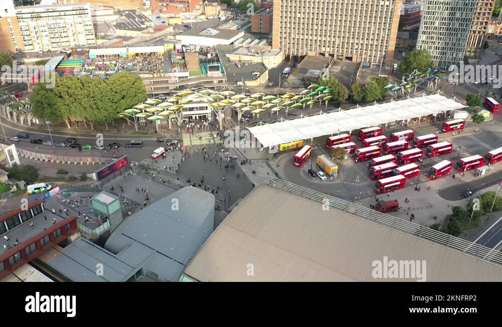 Stratford transport terminal and near shopping centre, red double ...