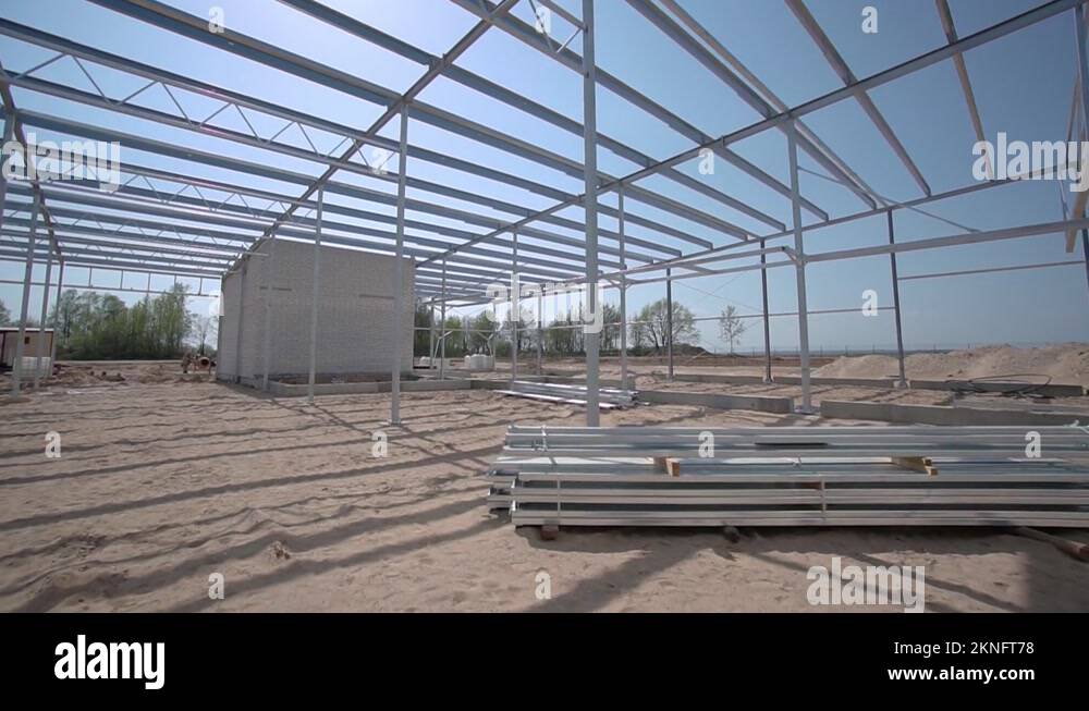 construction site metal structure roof beams built development Stock ...