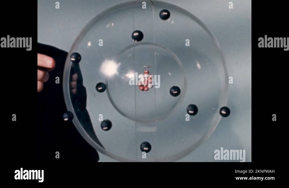 1960s: Clapperboard. Finger pointing to electron model. Hand pointing ...