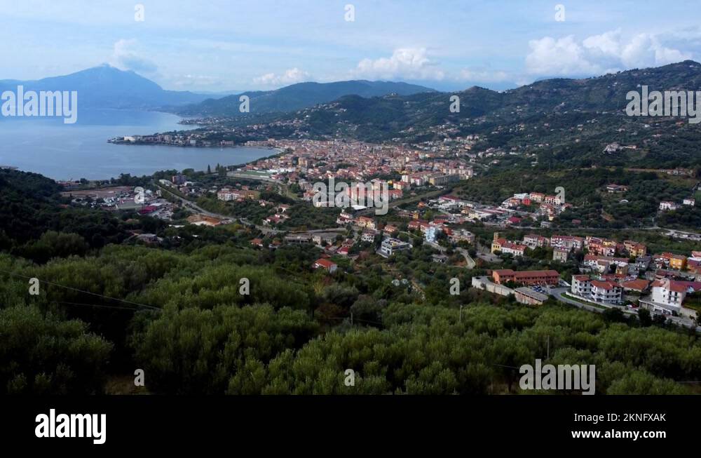 The beautiful village of Sapri at the Italian west coast - aerial view ...
