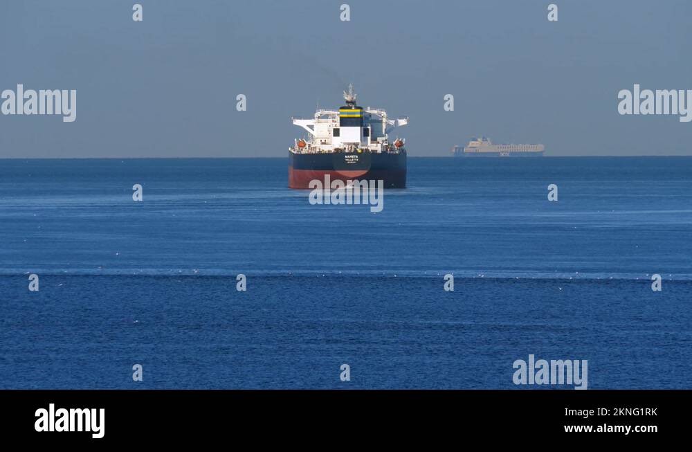 Crude Oil tanker sailing into Marmara Sea, a view of a large ship from ...