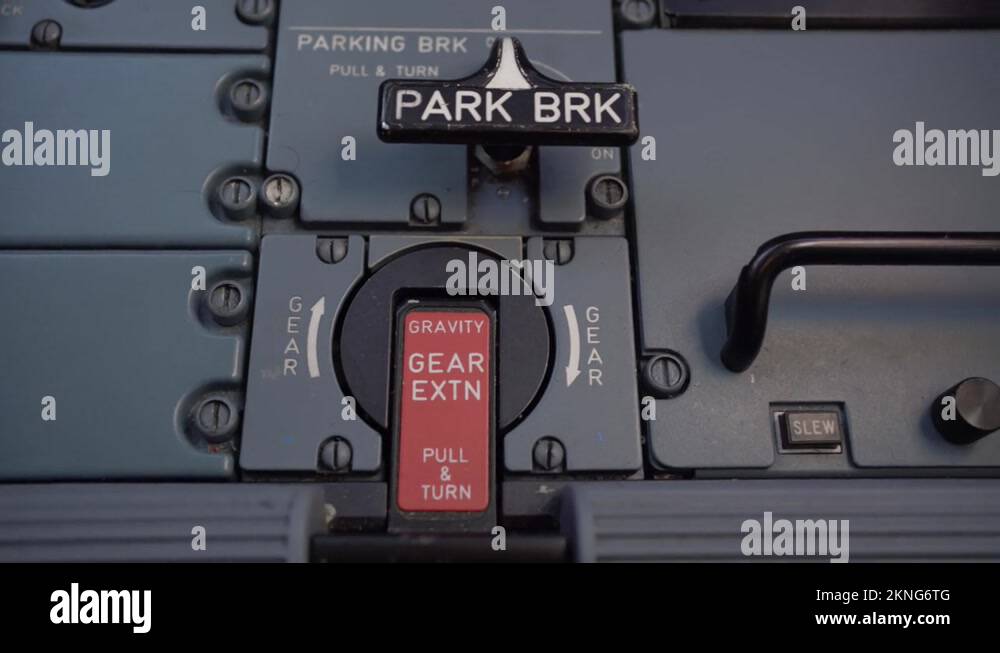 Close up the cockpit flight control panel, parking brake Stock Video ...
