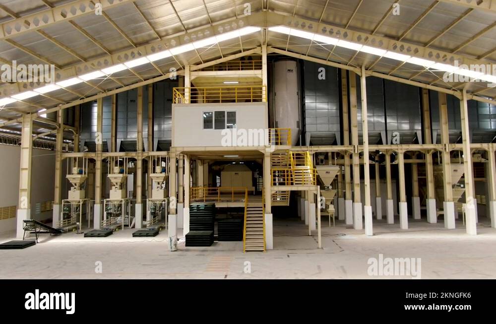 Machines and control center inside empty modern factory hall Stock ...