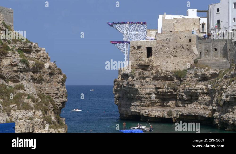 Diving Platforms On The Cliff Edge Above Sea Level. Red Bull Cliff ...