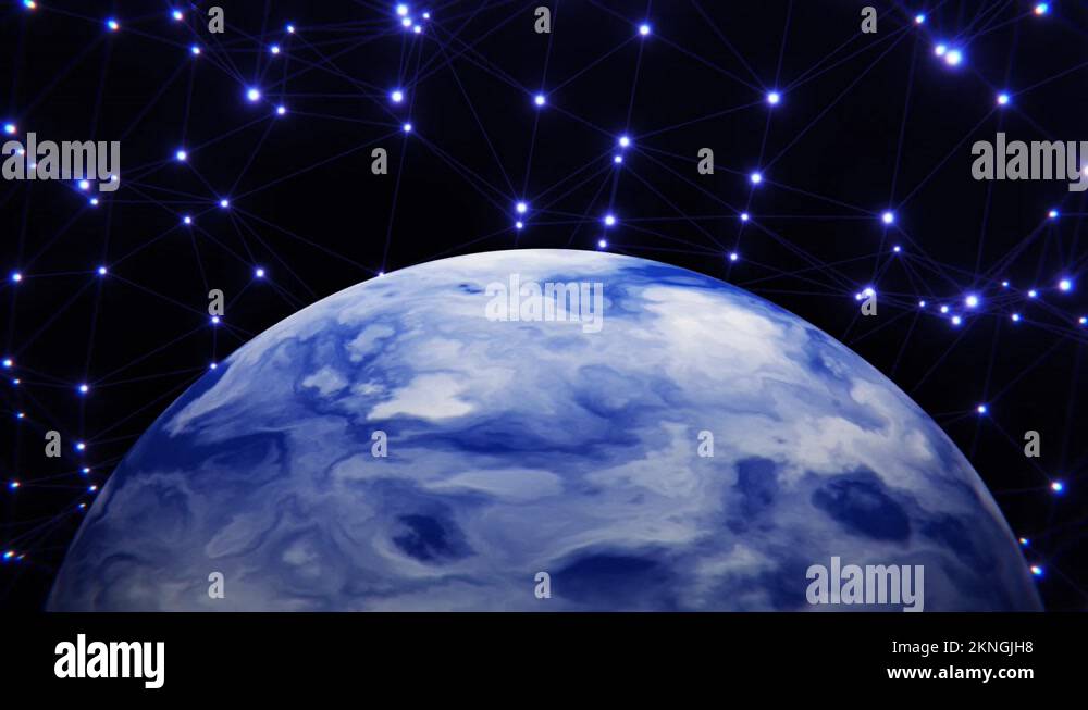 Aquaplanet with moving blue star plexus pattern looping 3D animation ...
