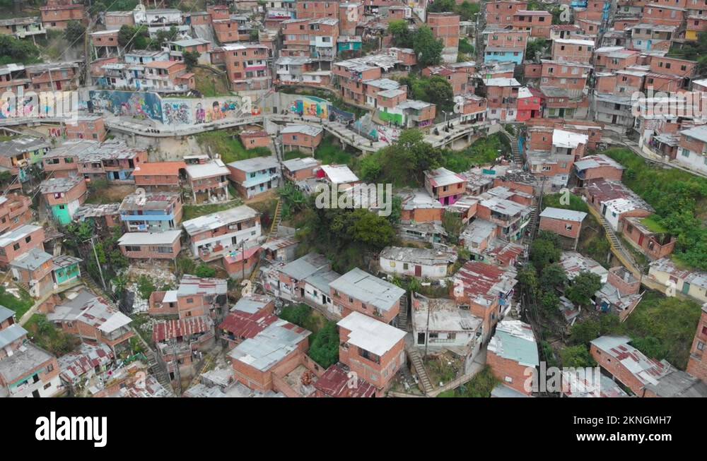 Ghetto Slum Comuna 13 Medellin Colombia - aerial pullback Stock Video ...