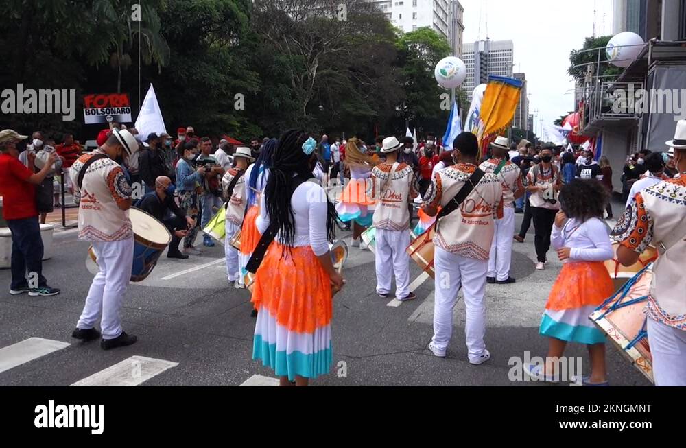 samba block drummers celebrate the Black Awareness Day in Brazil, at ...