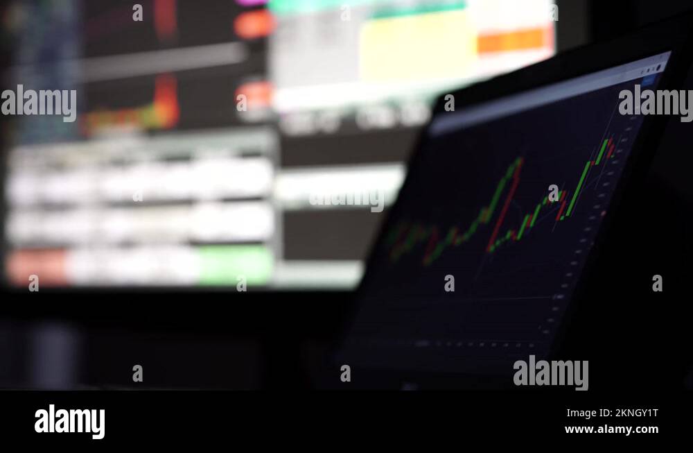 Stock Market Charts Moving On The Screens Of Two Computers, 4k Stock ...
