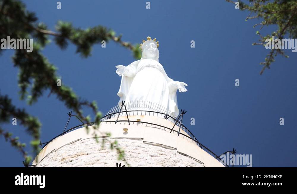 Lady Harissa of Lebanon Statue Monument in Harissa - Low Angle Stock ...