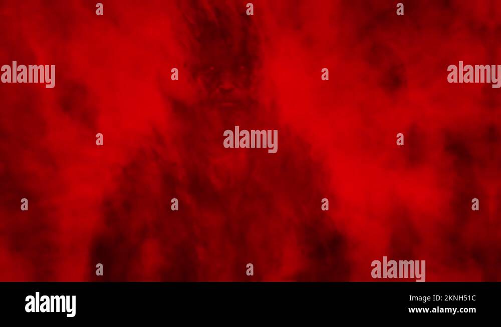 Evil spirit of demon walks across burning fiery earth. 2D digital ...