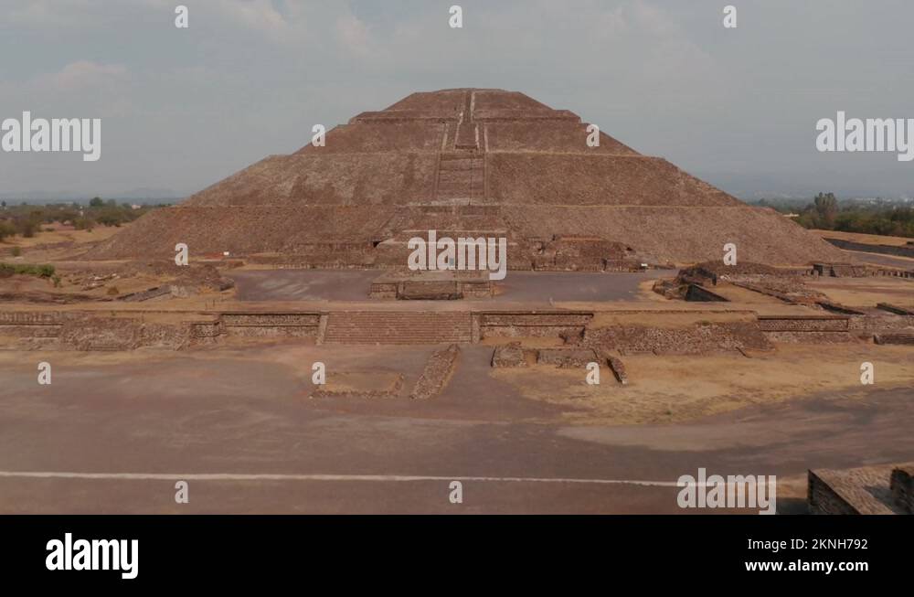 Drone view of Pyramid of the Sun in Teotihuacan complex, Mexico. Birds ...