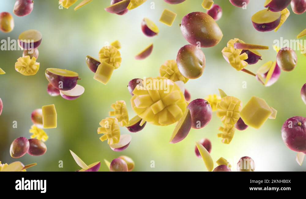 Mango with Slices Falling on Garden Background Stock Video Footage - Alamy