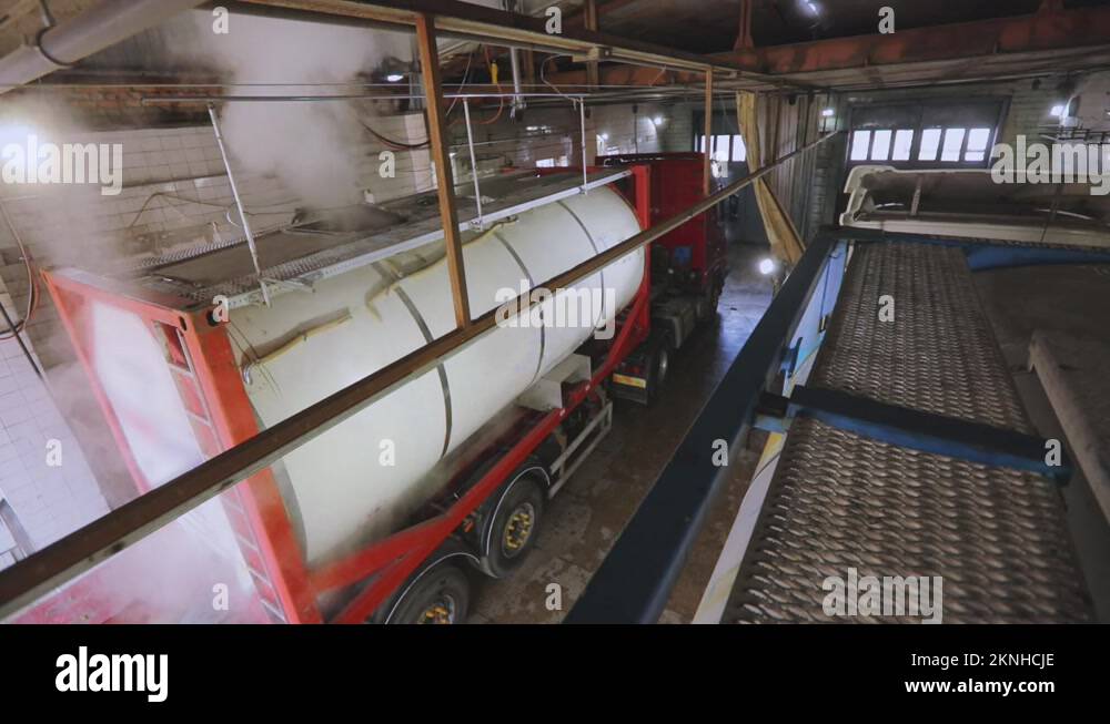 Tanker is in chemical cleaning. Tank truck cleaning operations ...