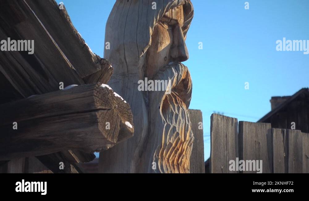 Gimbal ancient wooden pagan idol carved pillar Siberia Buryatia old ...