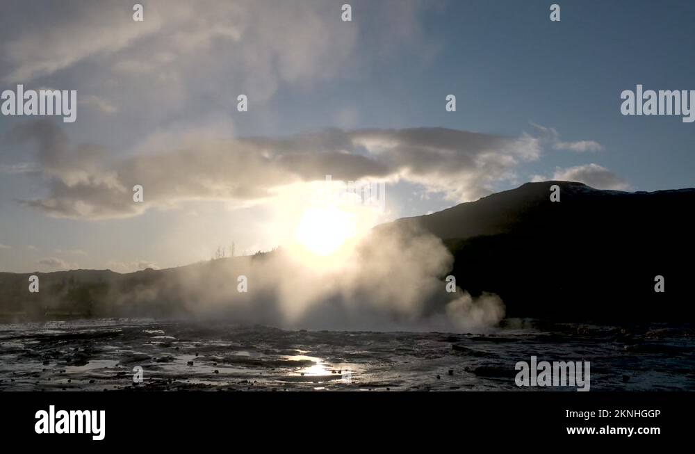 Iceland. Eruption of the geyser. Strokkur Geyser is a tourist ...