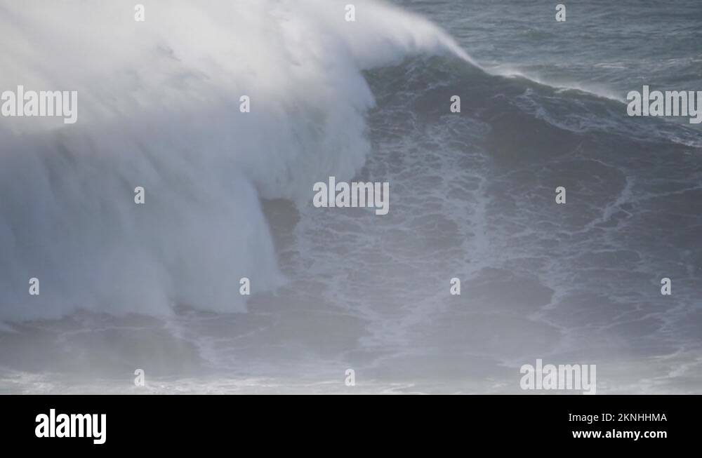 Slow motion of a monster wave in Nazaré, Portugal. Nazaré is a small ...