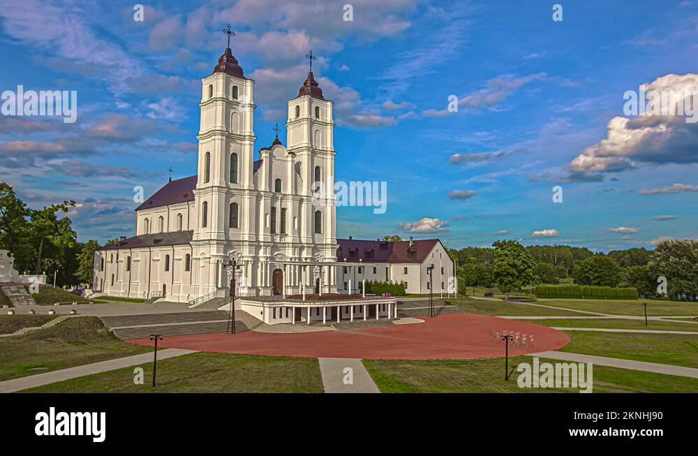 Slow motion view of the Basilica of the Assumption, Aglona Roman ...