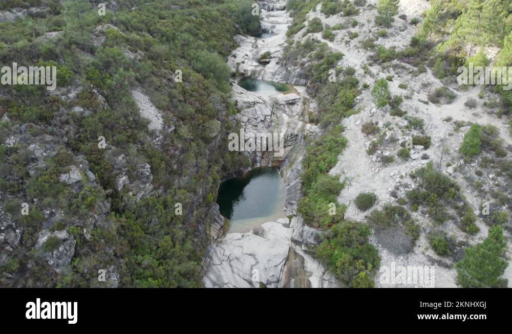 Drone tilt shot of 7 sete lagoas in Geres national park in Portugal ...