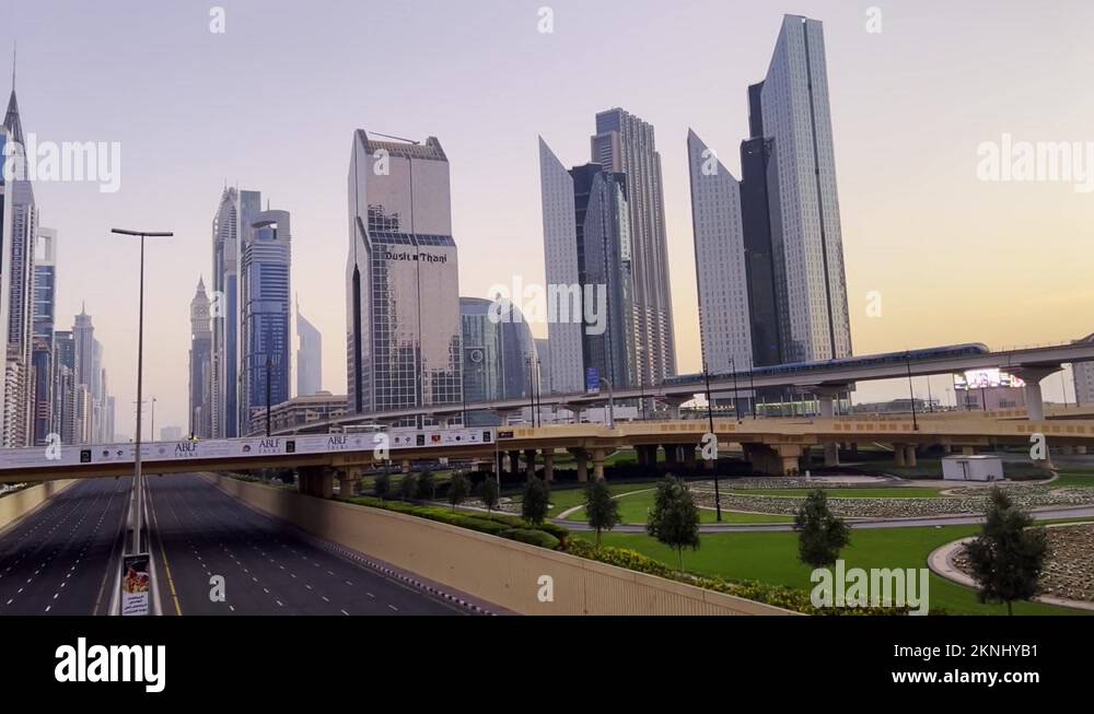 Skyscrapers, High-rise buildings, and Metro Railway in Dubai UAE ...